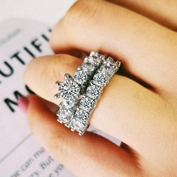 Jewelry | New 925 Sterling Silver Diamond Wedding Ring Set A | Poshmark